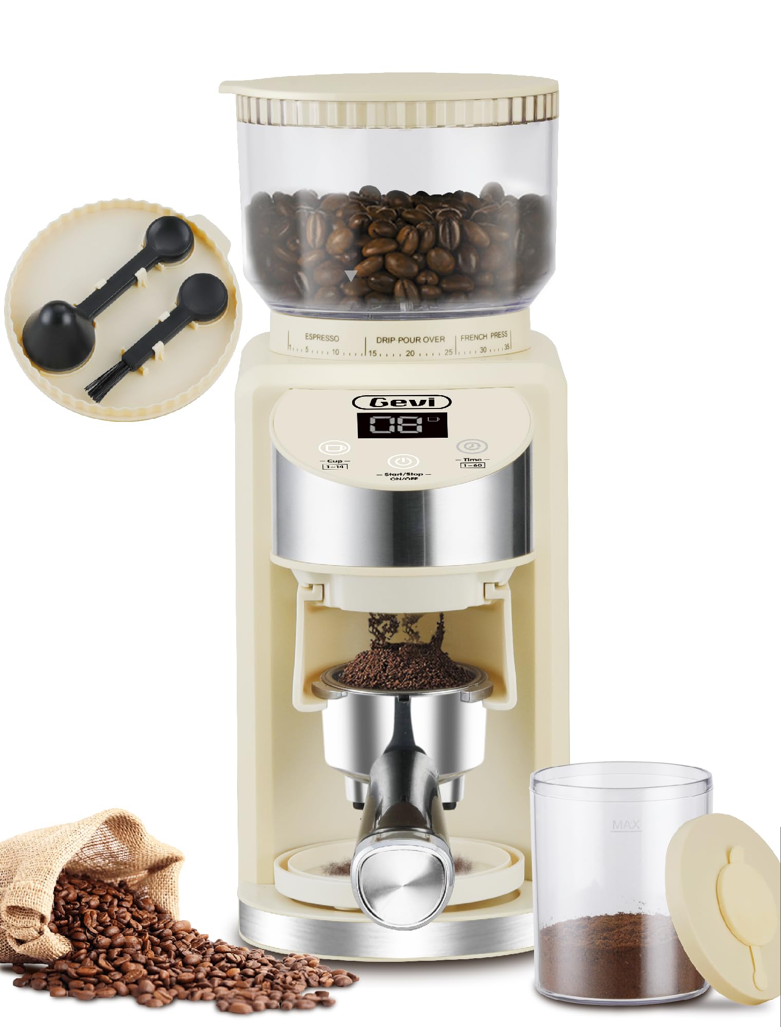 Gevi Electric Burr Coffee Grinder with 35 Grind Settings for Espresso, Drip, French Press - 120V