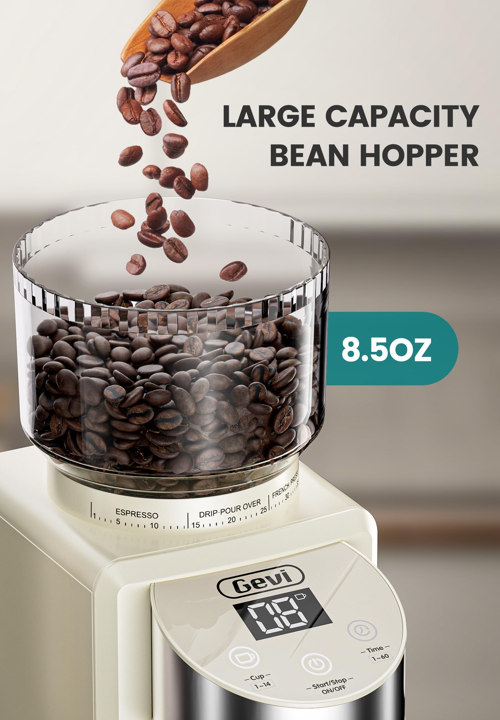 Gevi Electric Burr Coffee Grinder with 35 Grind Settings for Espresso, Drip, French Press - 120V