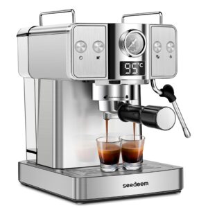 seedeem espresso machine,20 bar espresso maker with milk frother,stainless steel latte and cappuccino machine with 1.8l(60 fl oz) removable water tank