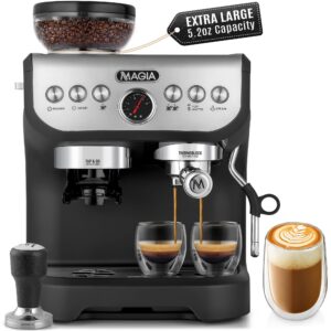 Zulay Kitchen Magia Manual Espresso Machine with Grinder and Extra Large 2L Removable Water Tank and Milk Frother with Complete Set