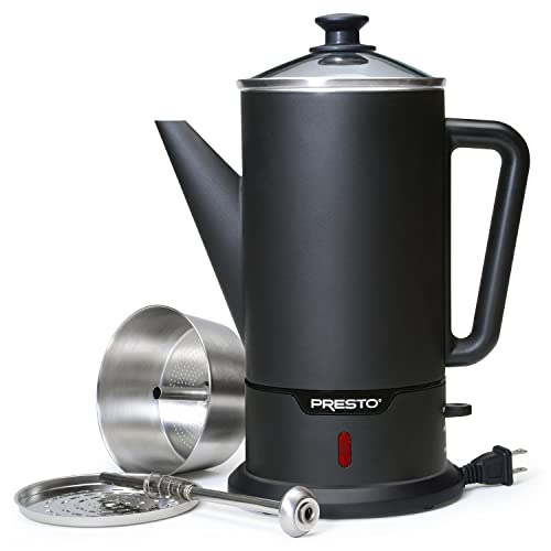 Presto 02815 12-Cup Cordless Coffee Percolator - Stainless Steel, Modern Design, Easy Pour Spout, Stay-Cool Handle, Matte-Black