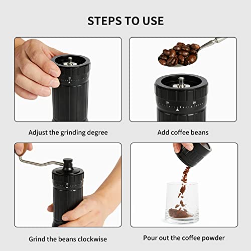 CONQUECO Manual Coffee Grinder - Hand Bean Grinder with Adjustable Settings and 40g Capacity Max, External Numerical Adjustable Finely Setting, Stainless Steel for Drip Coffee, Espresso, French Press…