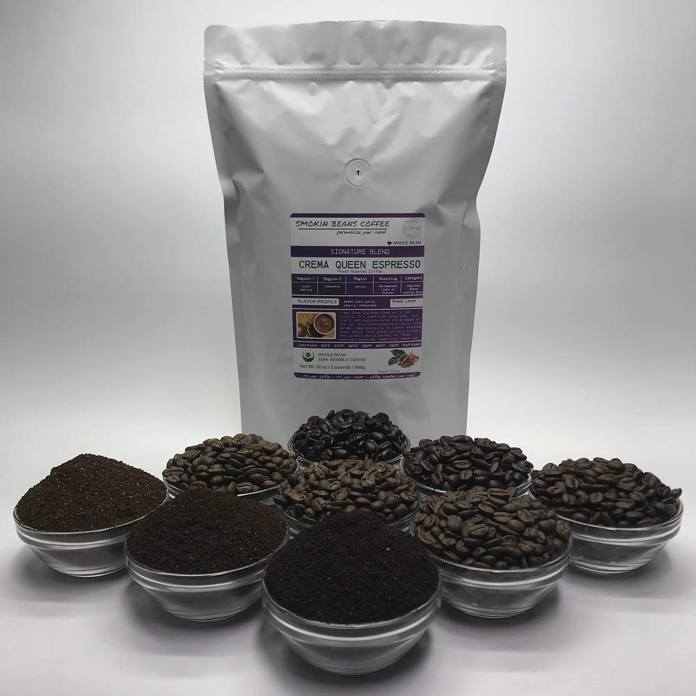 2-pound Crema Queen Espresso (Fresh Roasted Coffee) signature blend roasted-to-order daily medium roast whole bean we can grind or provide lighter or darker roast upon request message at checkout