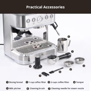 Garvee Espresso Machine with Milk Frother, All in One Cappuccino Latte Coffee Maker for Home Barista, Built-In Bean Grinder, 85oz Removable Water Tank, Gifts for Dad, Mom, Coffee Lover