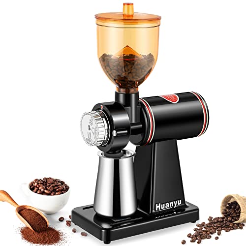 Huanyu Stainless Steel Coffee Grinder Electric with 8 Grinding Settings Flat Burr Coffee Grinder Adjustable Burr Coffee Grinders for Home Use Black