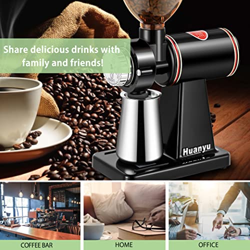 Huanyu Stainless Steel Coffee Grinder Electric with 8 Grinding Settings Flat Burr Coffee Grinder Adjustable Burr Coffee Grinders for Home Use Black