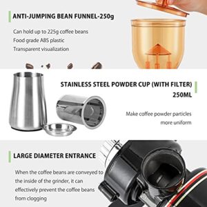 Huanyu Stainless Steel Coffee Grinder Electric with 8 Grinding Settings Flat Burr Coffee Grinder Adjustable Burr Coffee Grinders for Home Use Black