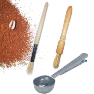 3pcs/set 2 pcs coffee grinder cleaning brush with coffee scoop clip wood handle natural espresso grinder brush espresso machine cleaner for bean grain coffee tool