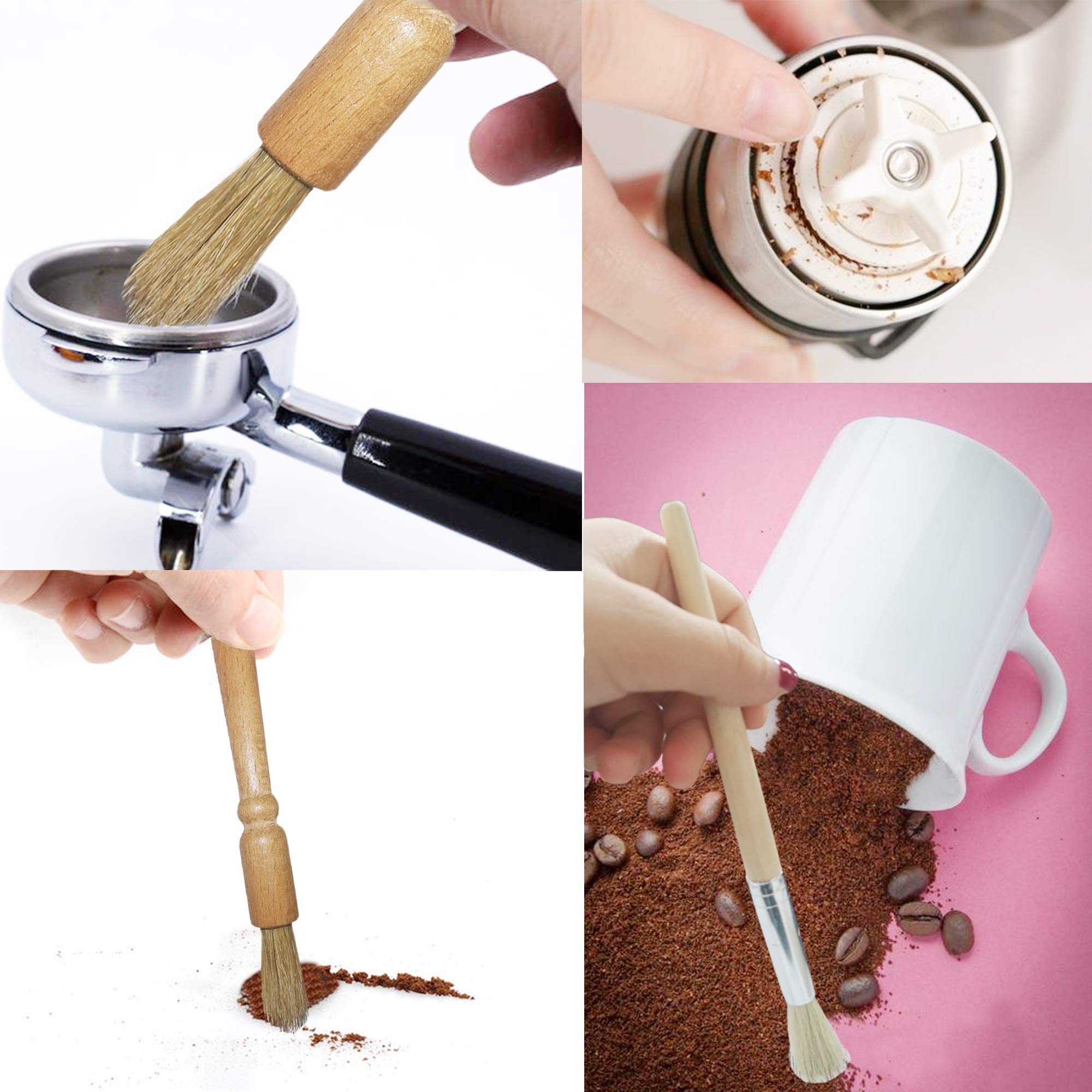 3pcs/Set 2 PCS Coffee Grinder Cleaning Brush with Coffee Scoop Clip Wood Handle Natural Espresso Grinder Brush Espresso Machine Cleaner for Bean Grain Coffee Tool