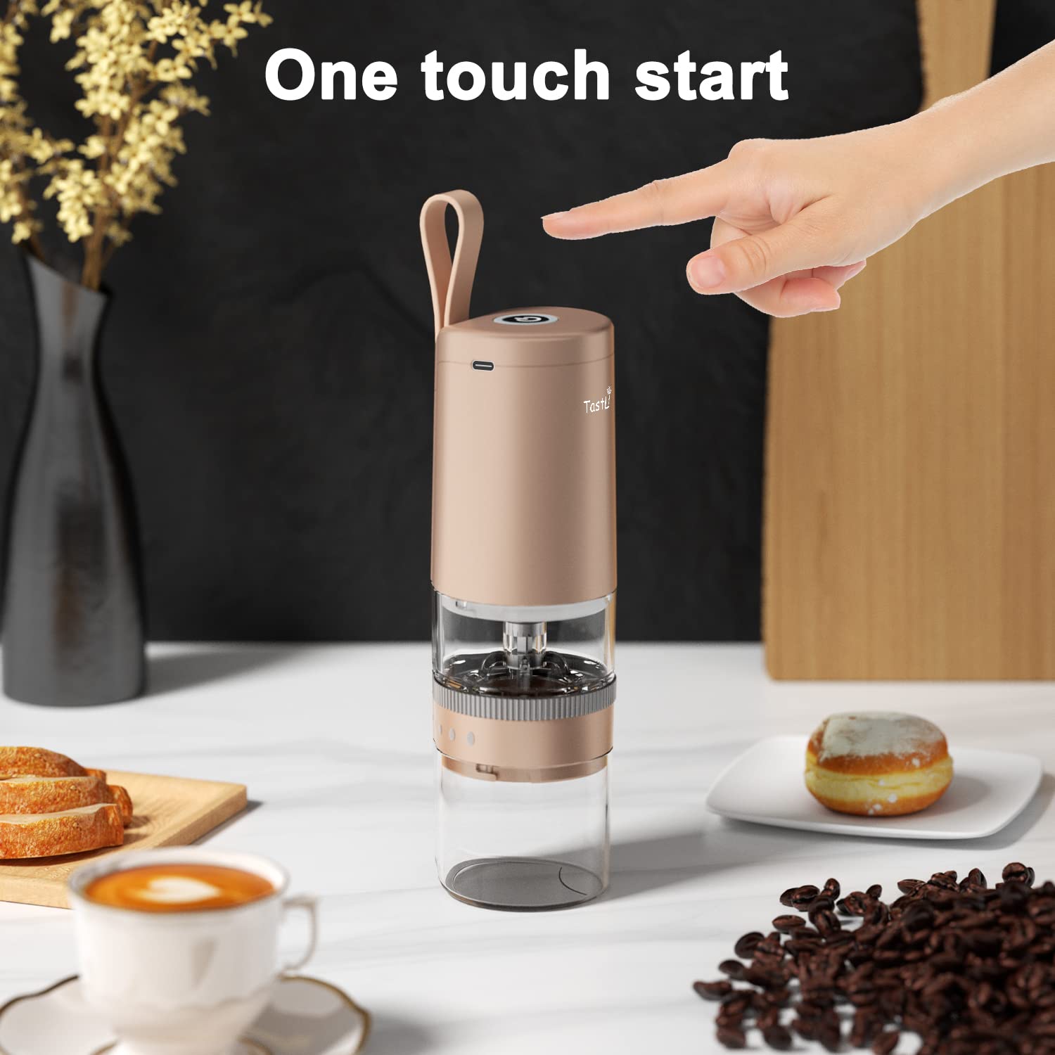 TastLi Coffee Grinder, Electric Portable Coffee bean Grinder, Adjustable Burr Mill with 5 Precise Grind Setting for Drip Espresso PourOver and More (Golden)