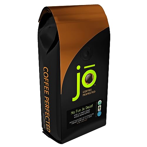 NO FUN JO DECAF: 12 oz, Organic Decaf Coffee, Swiss Water Process, Fair Trade Certified, Medium Dark Roast, Whole Bean Arabica Coffee, USDA Certified Organic, NON-GMO