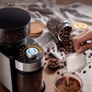 SHARDOR Coffee Grinder, Adjustable Burr Mill with 16 Precise Grind Setting for 2-14 Cup, Silver