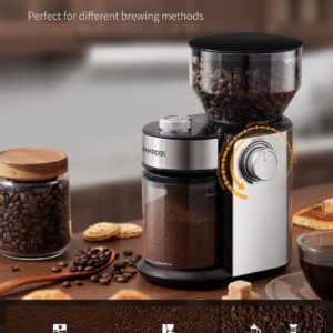 SHARDOR Coffee Grinder, Adjustable Burr Mill with 16 Precise Grind Setting for 2-14 Cup, Silver