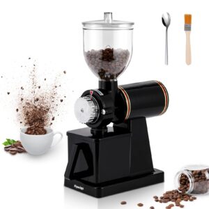 flyseago burr coffee grinder electric espresso grinder commercial & homeuse silent small coffee bean grinder with hopper adjustable grind, with brush, spoon, black