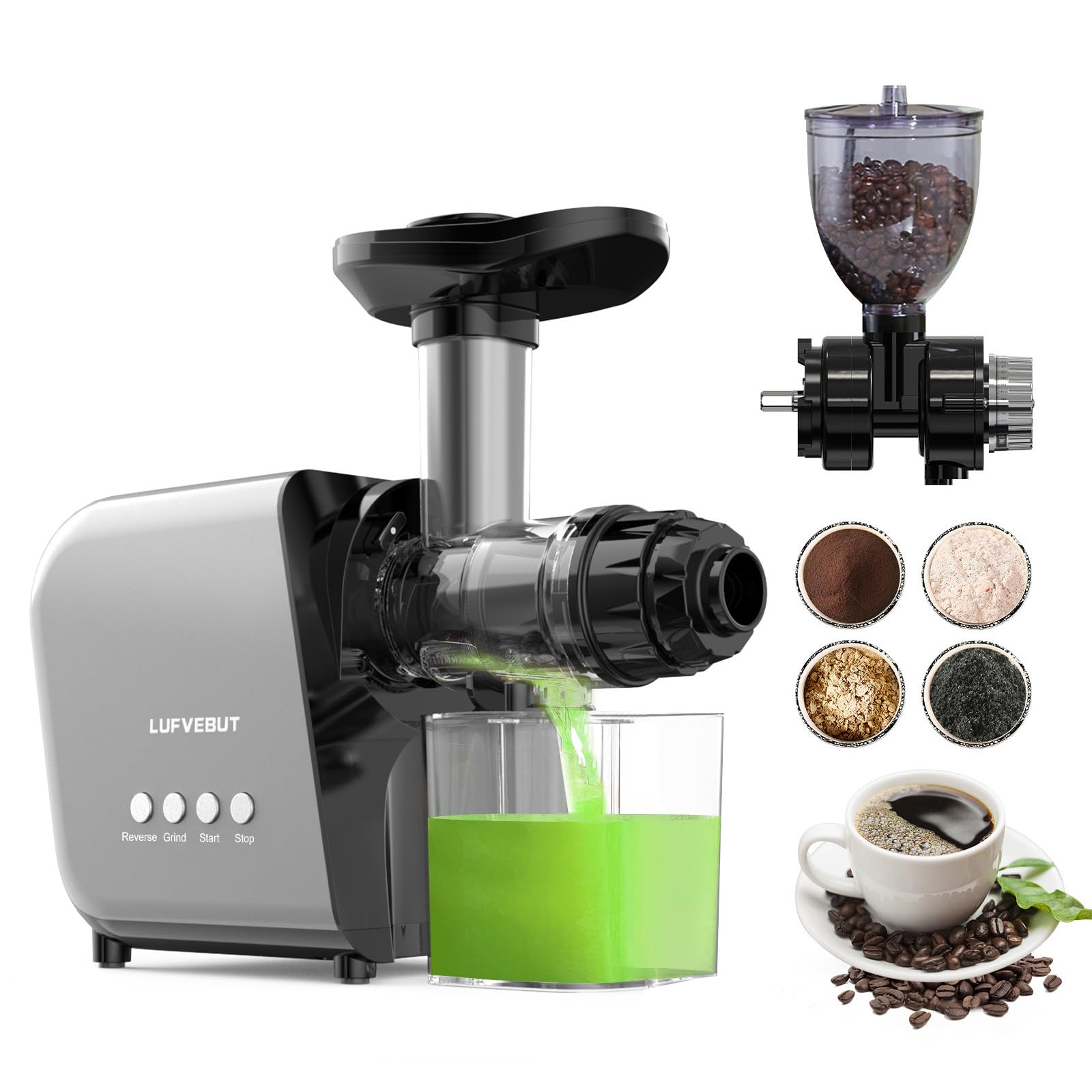 Cold Pressed Juicer Machine For Fruit and Vegetable, Coffee Grinder Machine, Slow Masticating Juicer Electric Coffee Bean Grinder from Espresso to Cold Brew, Easy to Clean Juice Extractor,Quiet Motor