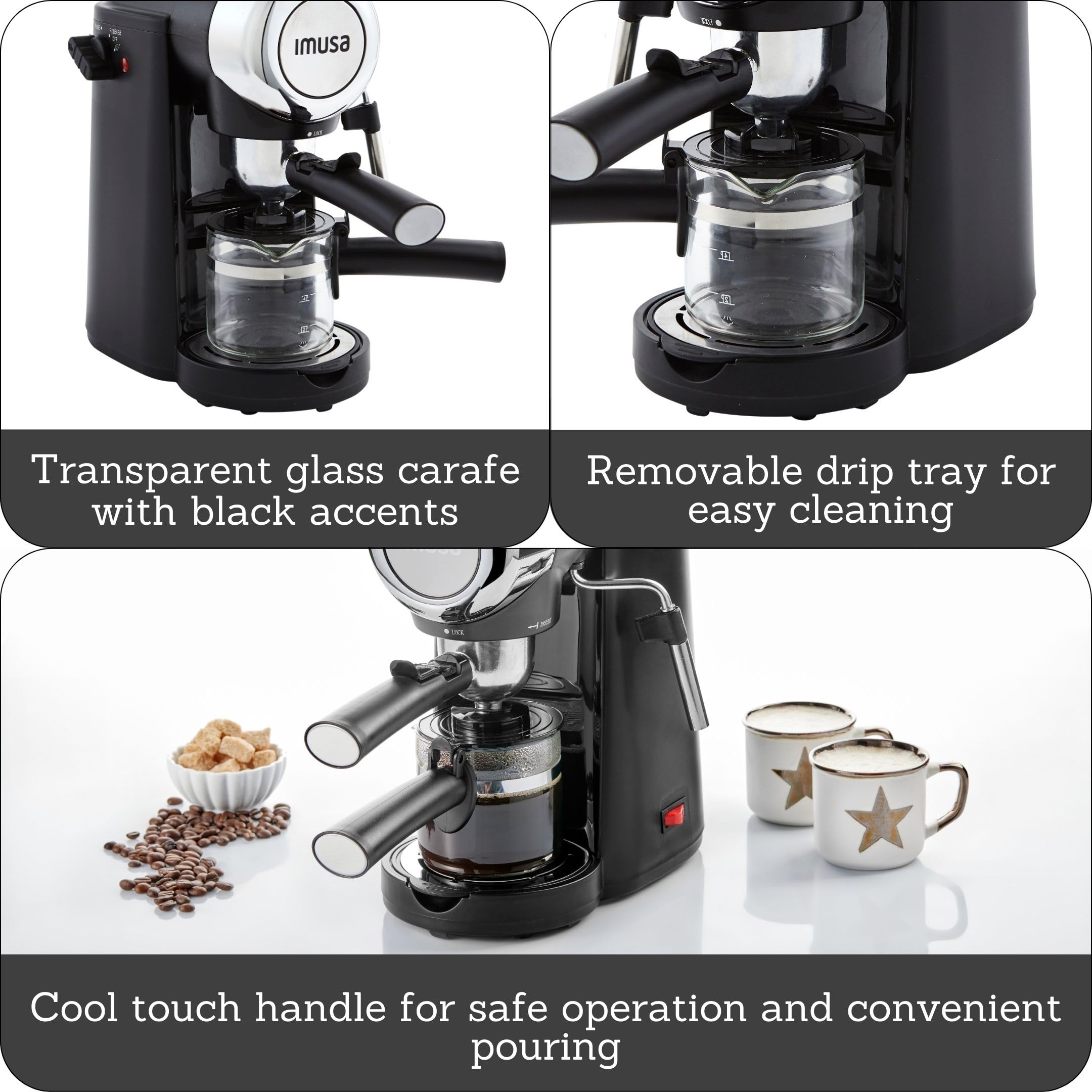 Imusa 4 Cup Epic Electric Espresso/Cappuccino Maker (Cafe Cubano, Cortadito, Colada, Cafe con Leche), Black