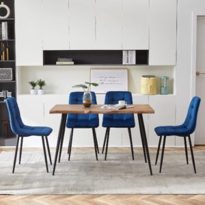 NORDICANA 5-Piece Dining Table Set, 47 in Modern Irregular Rectangle Kitchen Table & 4 Navy Blue Velvet Upholstery Side Chairs, Metal Legs, Dining Room Set for 4