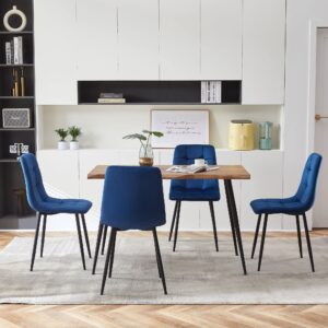 NORDICANA 5-Piece Dining Table Set, 47 in Modern Irregular Rectangle Kitchen Table & 4 Navy Blue Velvet Upholstery Side Chairs, Metal Legs, Dining Room Set for 4