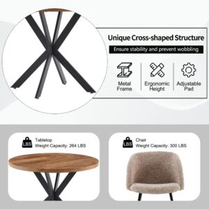 NORDICANA 5 Pieces 37-Inch Round Dining Table and Upholstered Chairs for Four Person, MDF Table-top, Light Brown Fuzzy Sherpa Armchairs with Black Metal Leg for Kitchen, Reception Room