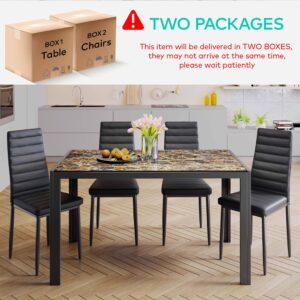 Gizoon 5 Piece Glass Dining Table Set, Kitchen and Chairs for 4, PU Leather Modern Room Sets for Home, Kitchen, Living Room