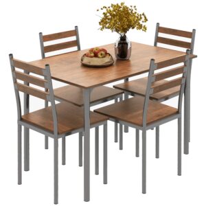 homcom modern dining table set for 4, 5-piece kitchen table set, rectangular dining table and 4 chairs for small space, dinette, breakfast nook, brown