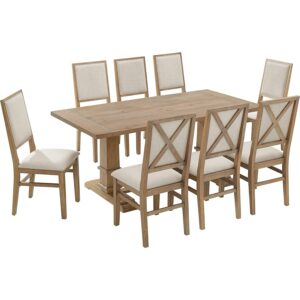 crosley furniture joanna 9-piece dining set with table and 8 upholstered back chairs, rustic brown/crème