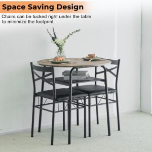 VINGLI 3 Piece Round Dining Table Set for 2,29.5" Small Round Kitchen Table Set with Built-in Storage Shelf for Small Space/Dining Room/Apartment,2 Upholstered Chairs,Metal Frame