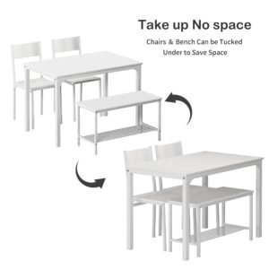 sogeshome 43.3'' kitchen dining table set for 4, 4 piece kitchen table bench chairs setfor 4, space-saving table set for restaurant, coffee shop,white