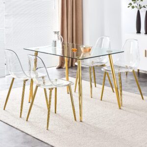 ufurpie 5 piece glass dining table set,51" kitchen table and chairs for 4,clear dining room table sets w/gold chrome legs,modern dining room sets for home, kitchen, dining room(gold)