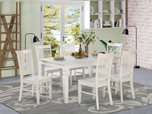 east west furniture west7-whi-w weston 7 piece kitchen set consist of a rectangle room table with butterfly leaf and 6 dining chairs, 42x60 inch, linen white