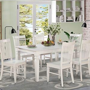 East West Furniture WEST7-WHI-W Weston 7 Piece Kitchen Set Consist of a Rectangle Room Table with Butterfly Leaf and 6 Dining Chairs, 42x60 Inch, Linen White