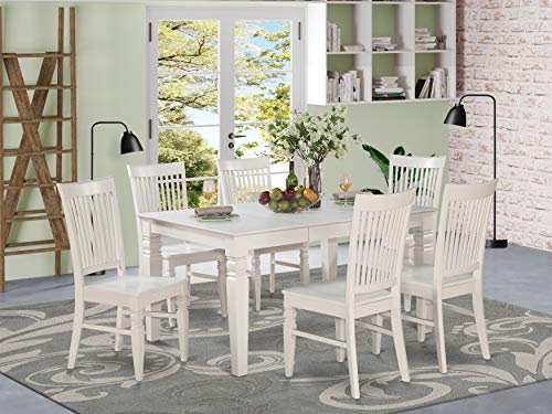 East West Furniture WEST7-WHI-W Weston 7 Piece Kitchen Set Consist of a Rectangle Room Table with Butterfly Leaf and 6 Dining Chairs, 42x60 Inch, Linen White