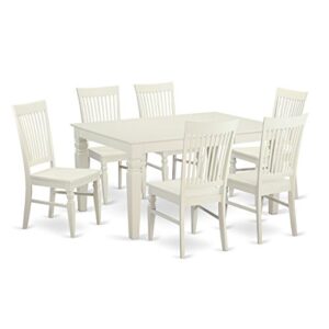 East West Furniture WEST7-WHI-W Weston 7 Piece Kitchen Set Consist of a Rectangle Room Table with Butterfly Leaf and 6 Dining Chairs, 42x60 Inch, Linen White