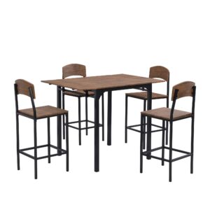 VilroCaz 5-Piece Counter Height Dining Table Set Bar Table Set, Farmhouse Drop Leaf Dining Table, 4 Counter Height Comfort Dining Chairs with Footrest, Space Saving Design (Black Frame)