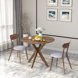 tangkula dining table set for 2, round wooden dining set of 2 with cushioned chairs, mid-century farmhouse table and chair set for kitchen and living room