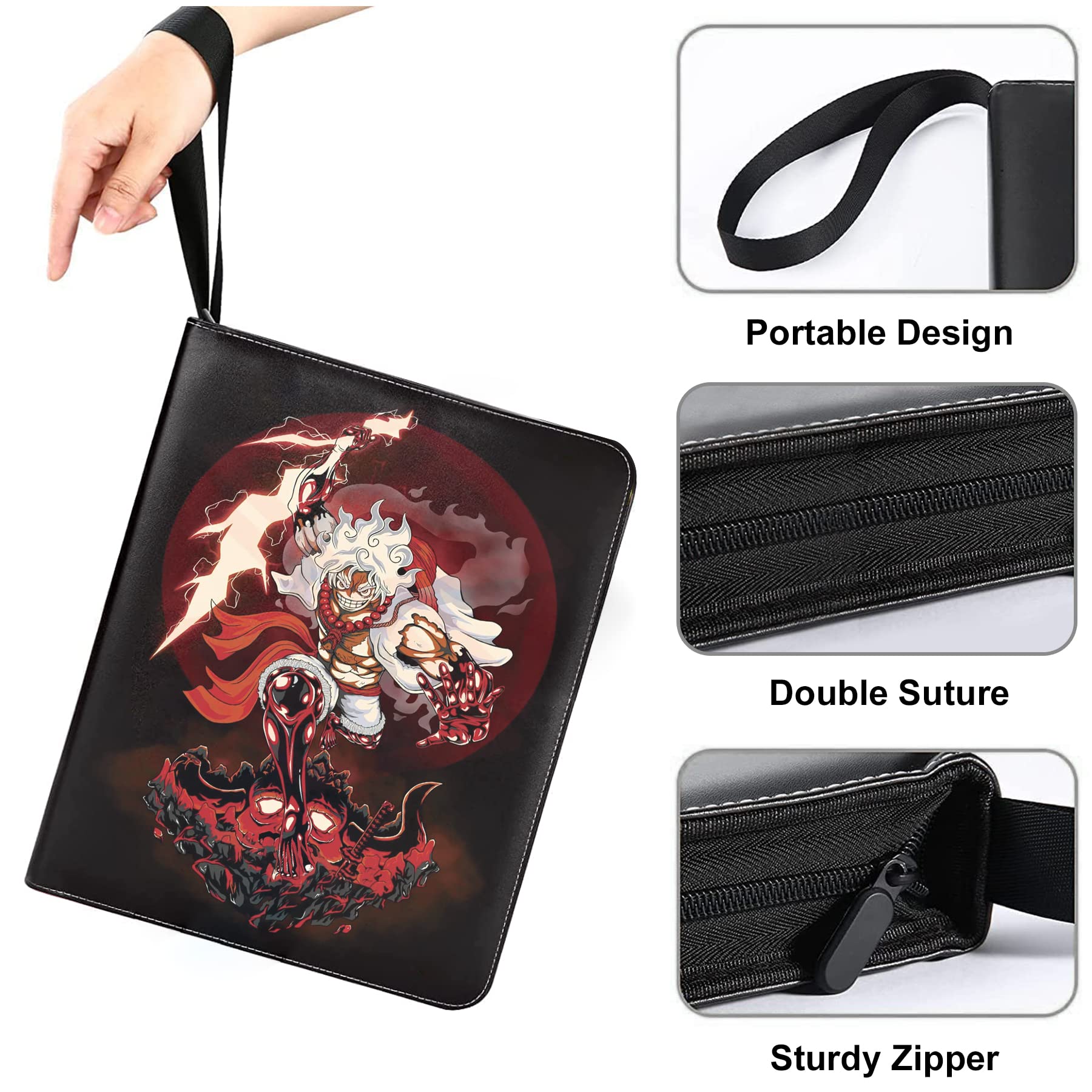 Trading Card Binder for One Piece Card Game,4 Pocket with 50 Sleeves up to 400 Cards One Piece TCG Card Binder,Portable Waterproof Card Storage Book with Sleeves for Game Cards Collection