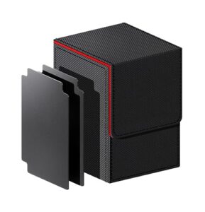 venssu card deck box,vertical card deck case,card storage,commander deck box, trading card box, fit 115 plus sleeved cards compatible with board game mtg tcg ccg with dividers(black＆red)