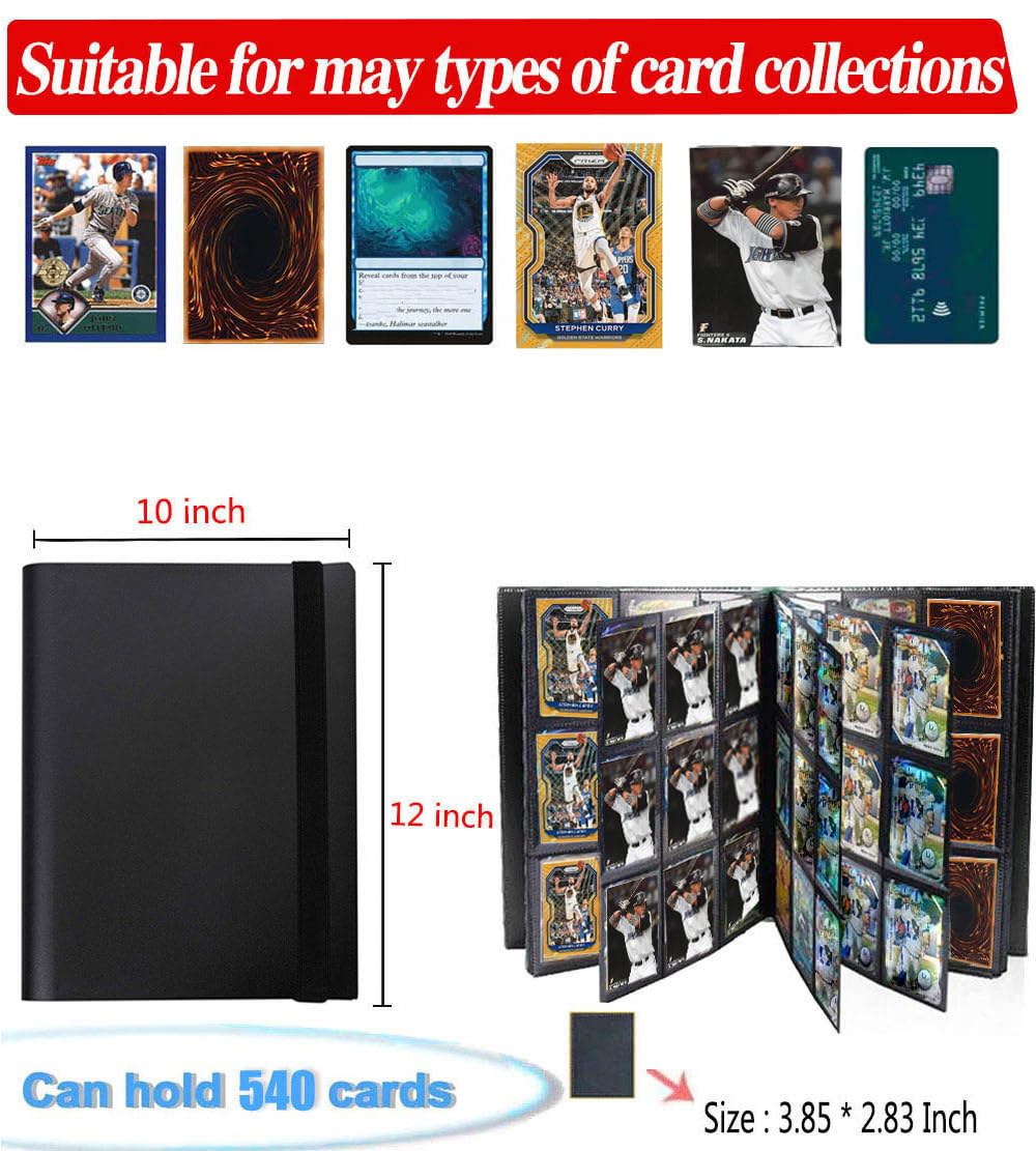 PKMLIFE Trading Card Binder Holder, 9 Pockets Album Sleeves for Baseball Yugioh MTG Cards, Collectable Sports Card Binder Storage Protection, 20 Pages Put up to 360 Cards (Black)