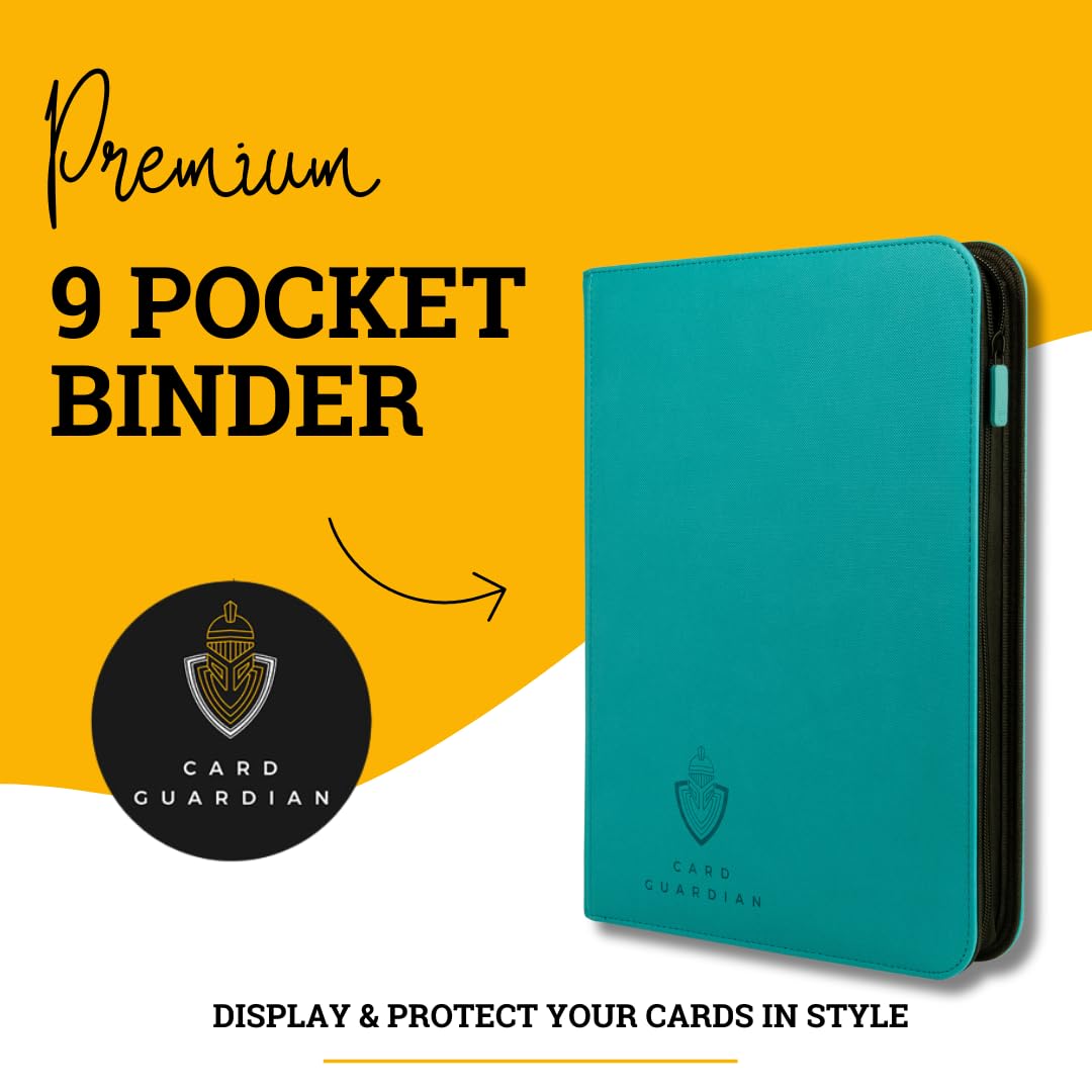 Card Guardian - 9 Pocket Premium Binder with Zipper for 360 Cards Trading Card Games TCG (Teal) - Side Loaded Pockets - Compatible Yugioh Cards MTG Binder Sports Card Binder