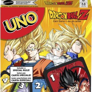 Mattel Games UNO Dragon Ball Z Card Game for Family Night Featuring TV Show Themed Graphics and a Special Rule for 2-10 Players