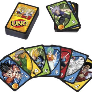 Mattel Games UNO Dragon Ball Z Card Game for Family Night Featuring TV Show Themed Graphics and a Special Rule for 2-10 Players