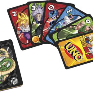 Mattel Games UNO Dragon Ball Z Card Game for Family Night Featuring TV Show Themed Graphics and a Special Rule for 2-10 Players