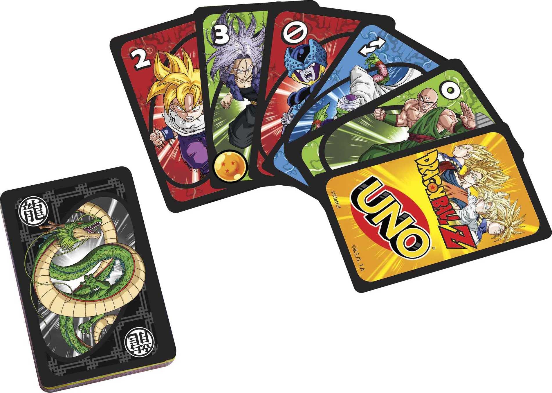 Mattel Games UNO Dragon Ball Z Card Game for Family Night Featuring TV Show Themed Graphics and a Special Rule for 2-10 Players