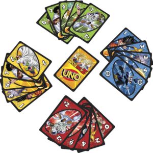 Mattel Games UNO Dragon Ball Z Card Game for Family Night Featuring TV Show Themed Graphics and a Special Rule for 2-10 Players