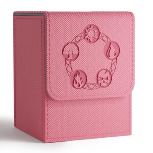 zlca card deck box for trading cards with 2 dividers, card storage box fits 100+ single sleeved cards, pu leather strong magnet card deck case holder for magic commander tcg ccg (pink)