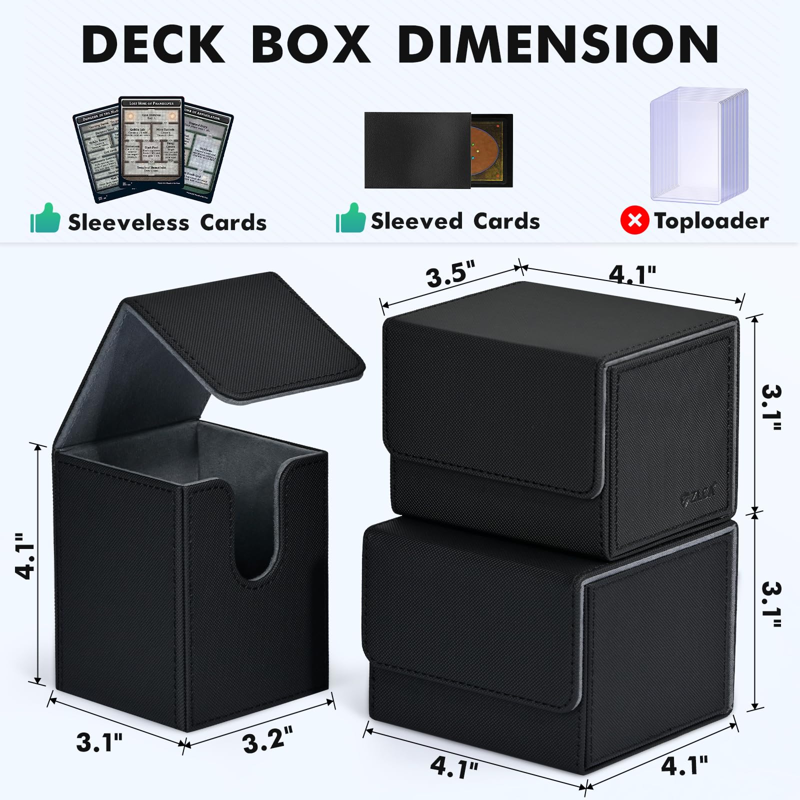 ZLCA Card Deck Box for Trading Cards, MTG YuGiOh Deck Case Holds 100+ Single Sleeved Cards, PU Leather Magnetic Card Storage Box Fits for TCG CCG Magic Game Cards (Black)