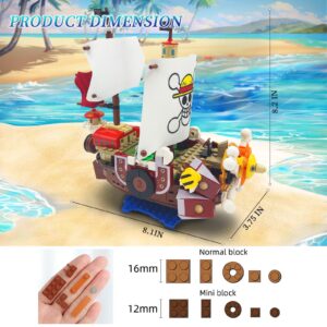 JESGO One Piece Anime Thousand Sunny Ship Building Kit, Featuring 9 Main Action Figures with LED Light Not Compatible with lego, One Piece Merch Pirate Boat Blocks Ideal Gift for Kid, Adult(432 PCS)