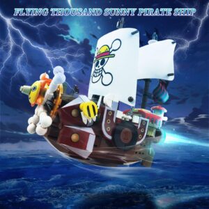 JESGO One Piece Anime Thousand Sunny Ship Building Kit, Featuring 9 Main Action Figures with LED Light Not Compatible with lego, One Piece Merch Pirate Boat Blocks Ideal Gift for Kid, Adult(432 PCS)