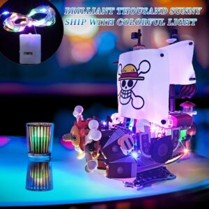 JESGO One Piece Anime Thousand Sunny Ship Building Kit, Featuring 9 Main Action Figures with LED Light Not Compatible with lego, One Piece Merch Pirate Boat Blocks Ideal Gift for Kid, Adult(432 PCS)