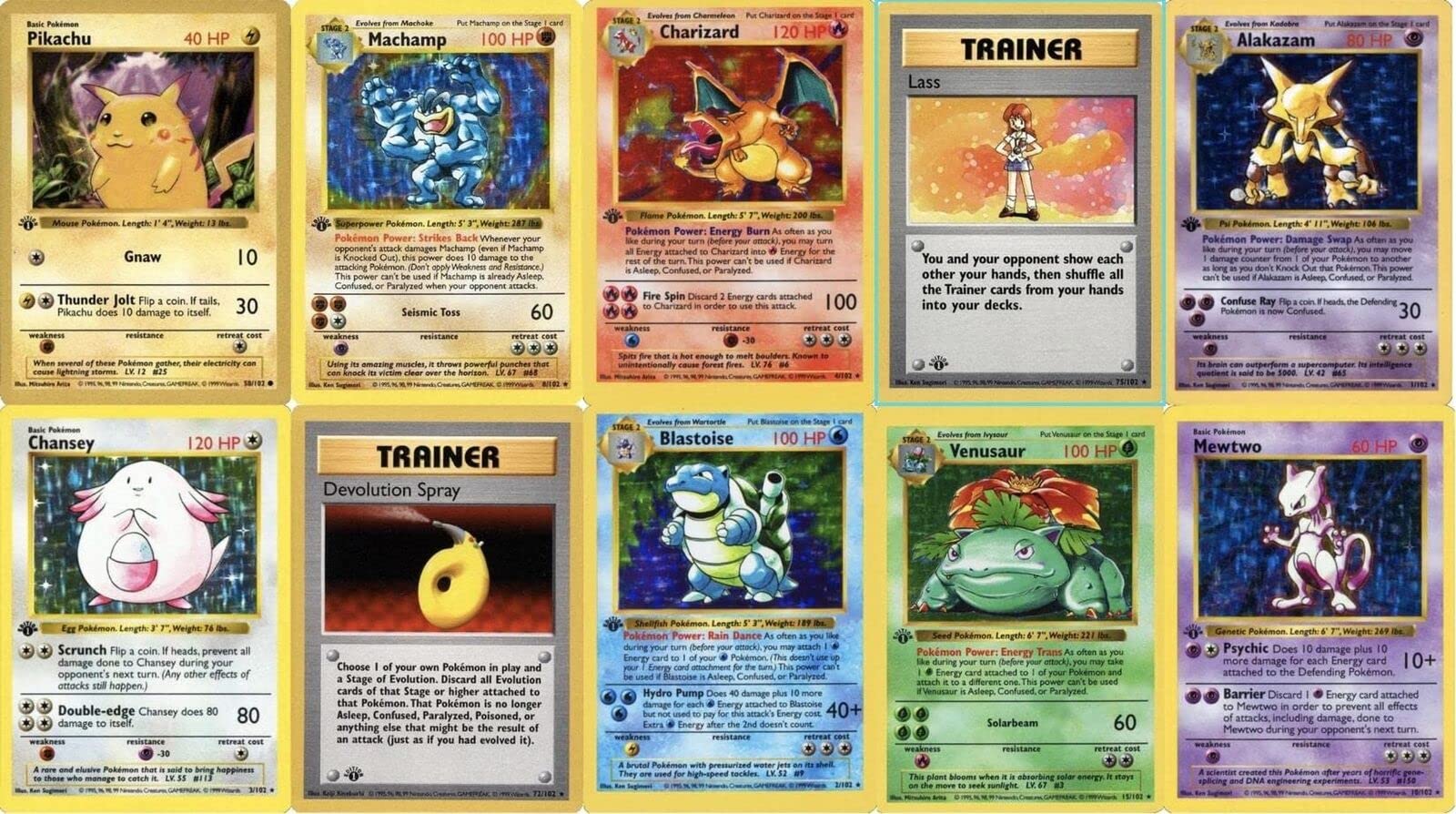 Zoo Packs TCG Vintage 1999 10 Card Lot - 1 1ST Edition Stamped Card Per Pack Guaranteed!